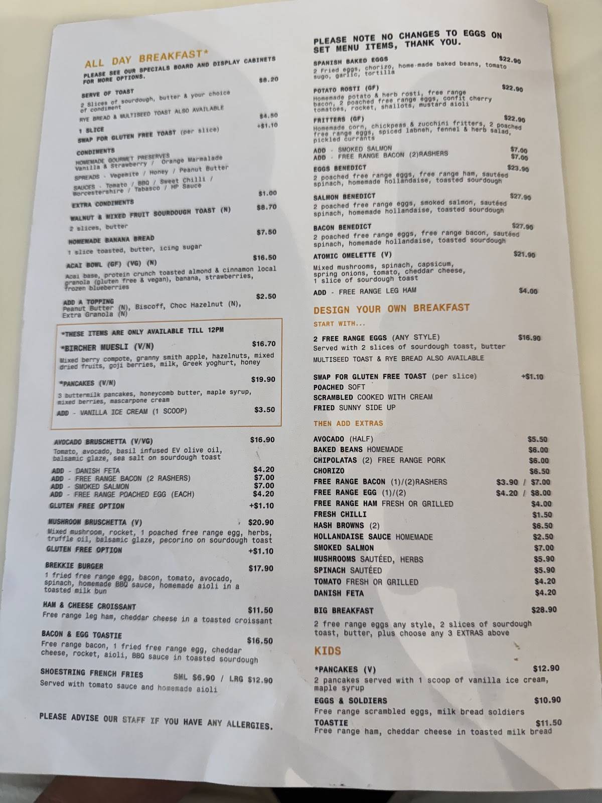 Menu at Atomic cafe, South Perth