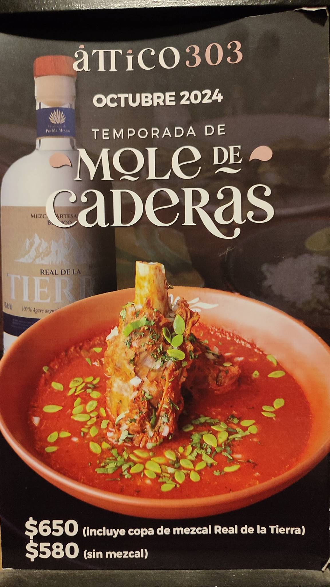 Carta del restaurante Áttico 303, Heroica Puebla del Zaragoza