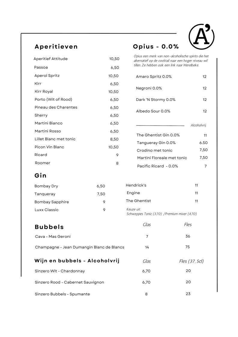 Menu at Attitude, Merelbeke