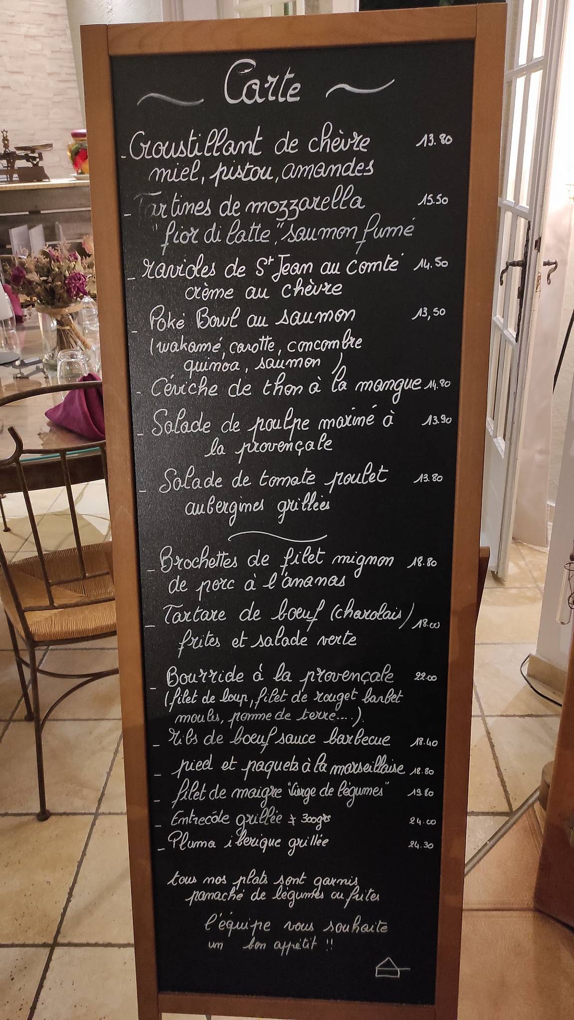 Menu au Auberge de La Table Ronde restaurant, Vinon-sur-Verdon