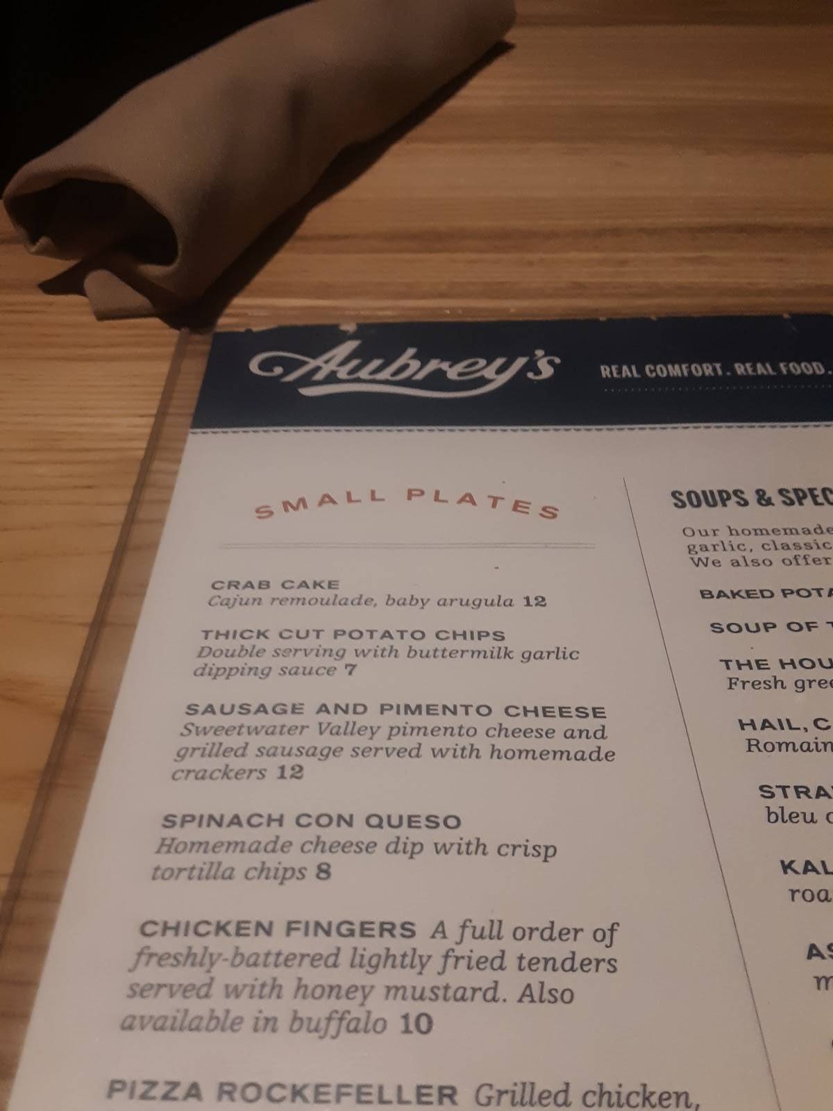 Menu at Aubrey's Powell restaurant, Powell, 214 E Emory Rd