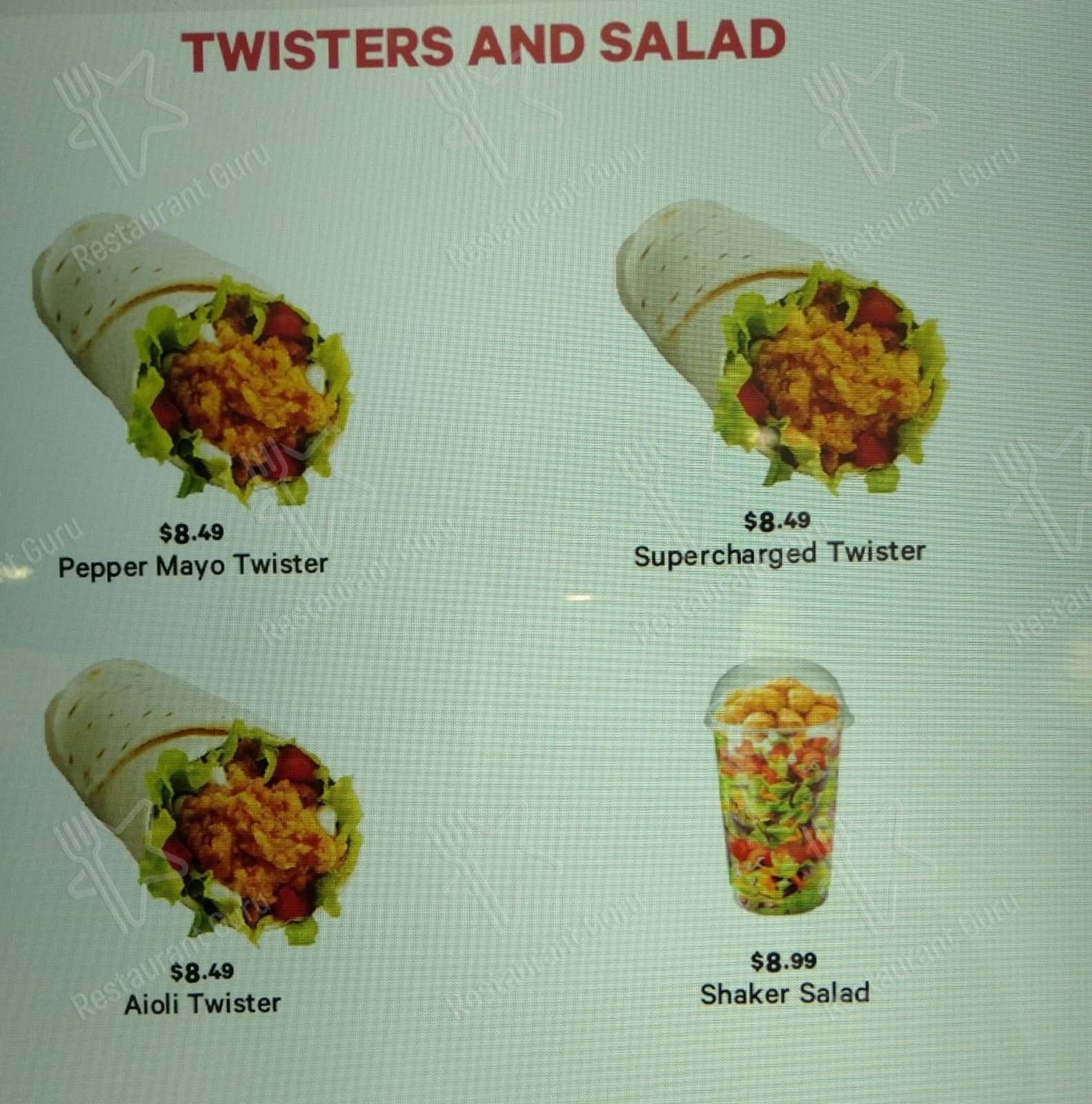 Menu at KFC restaurant, Auckland, Great N Rd