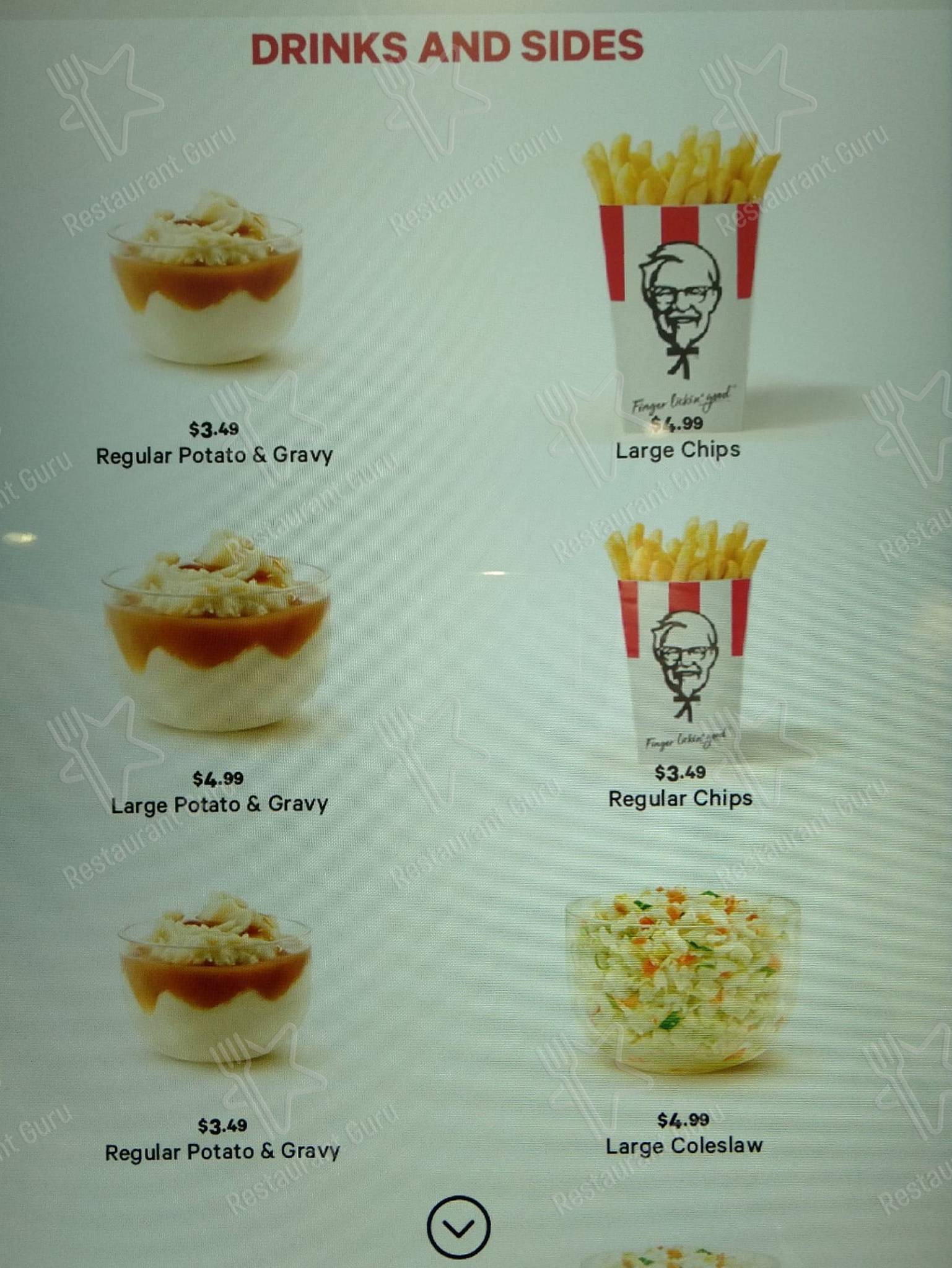 Menu at KFC restaurant, Auckland, Great N Rd
