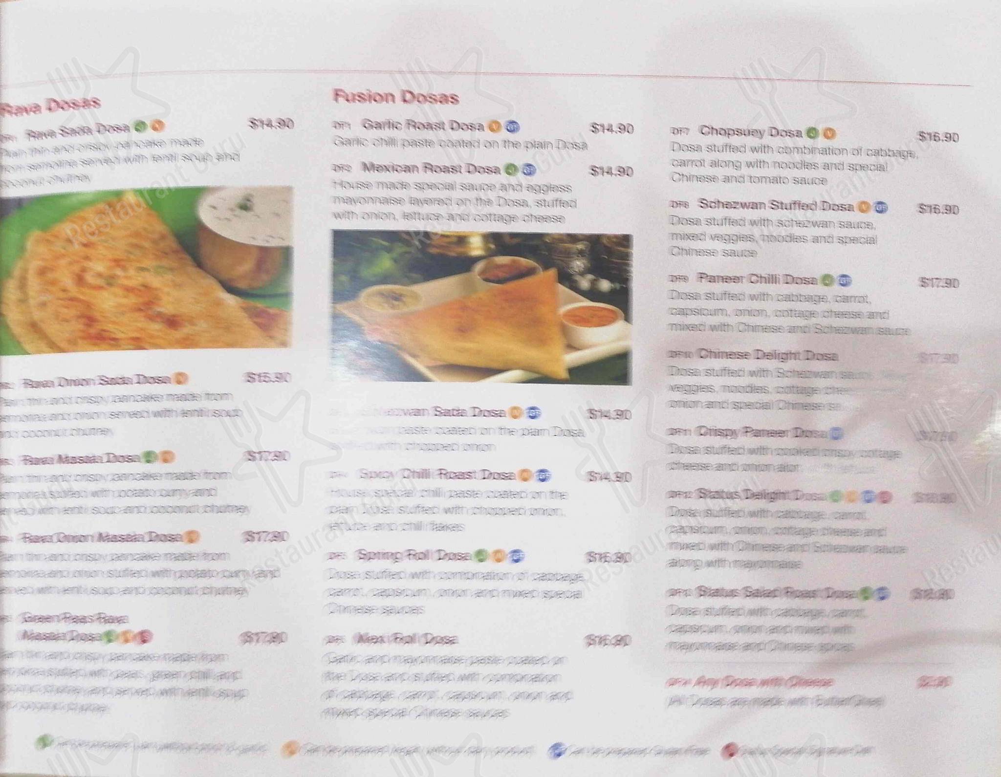 Menu at Status, The Veg Edge restaurant, Auckland