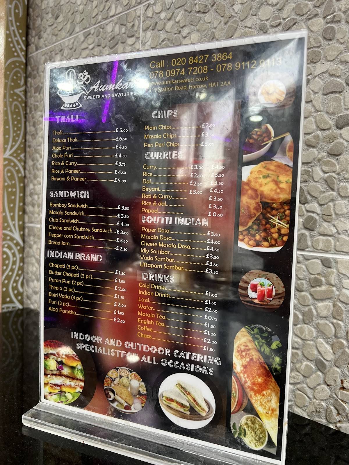Menu at Aumkar Sweets restaurant, Harrow