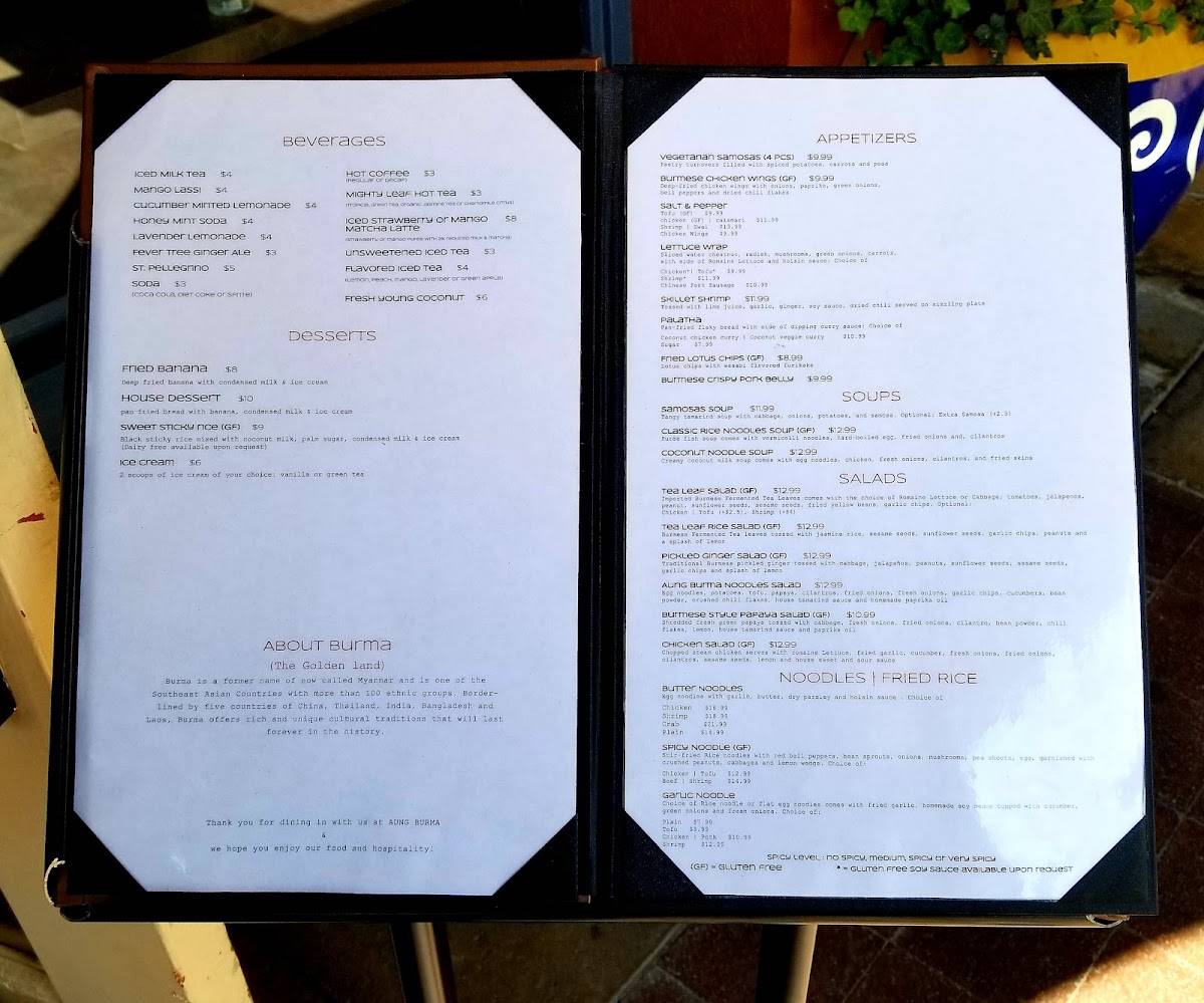 Menu at Aung Burma pub & bar, Concord