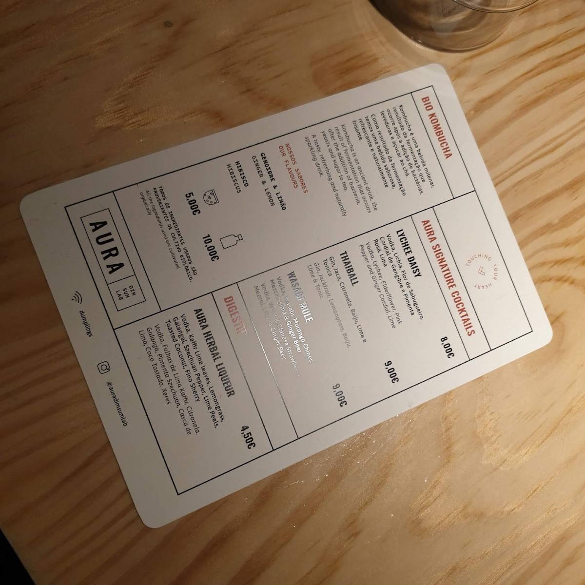 Menu em Aura Dim Sum Lab restaurante, Lisboa