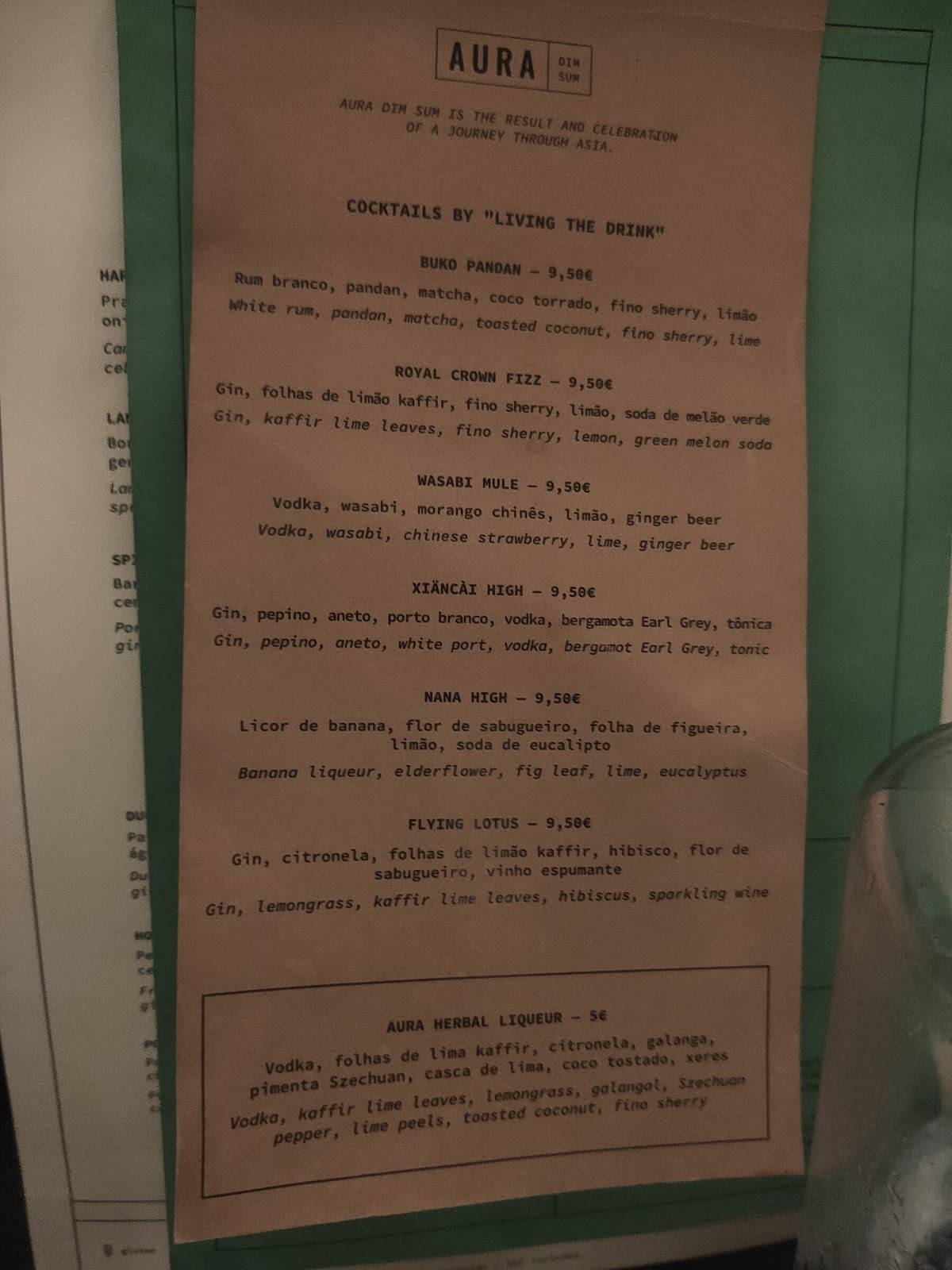 Menu em Aura Dim Sum Lab restaurante, Lisboa