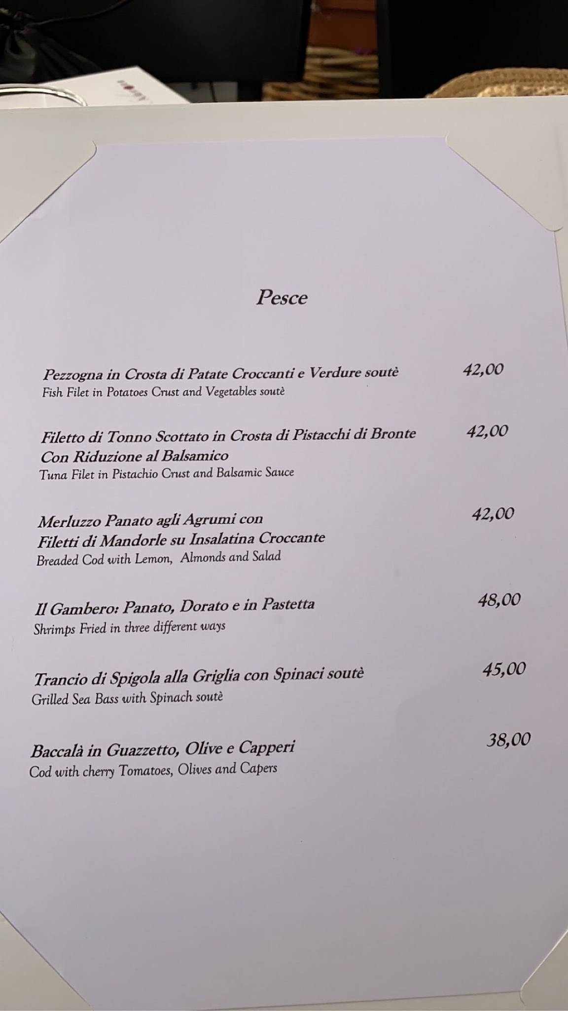 Menu at Aurora restaurant, Capri