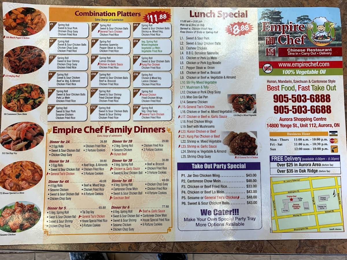 Menu at Empire Chef restaurant, Aurora, Yonge St