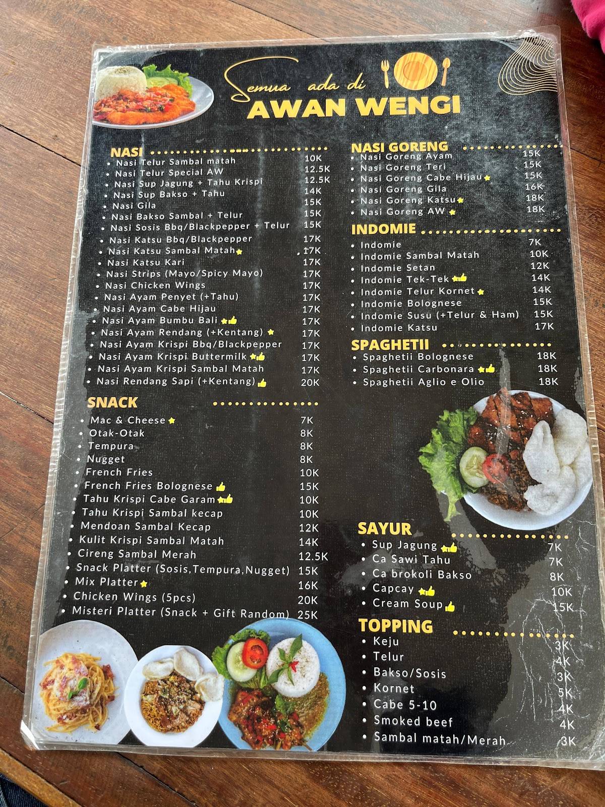 Carta del restaurante Awan Wengi Salatiga, Salatiga