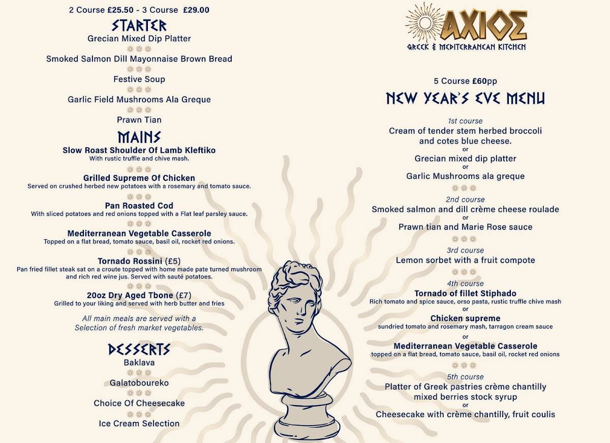 Menu at Axios Greek & Mediterranean Kitchen restaurant, Grimsby