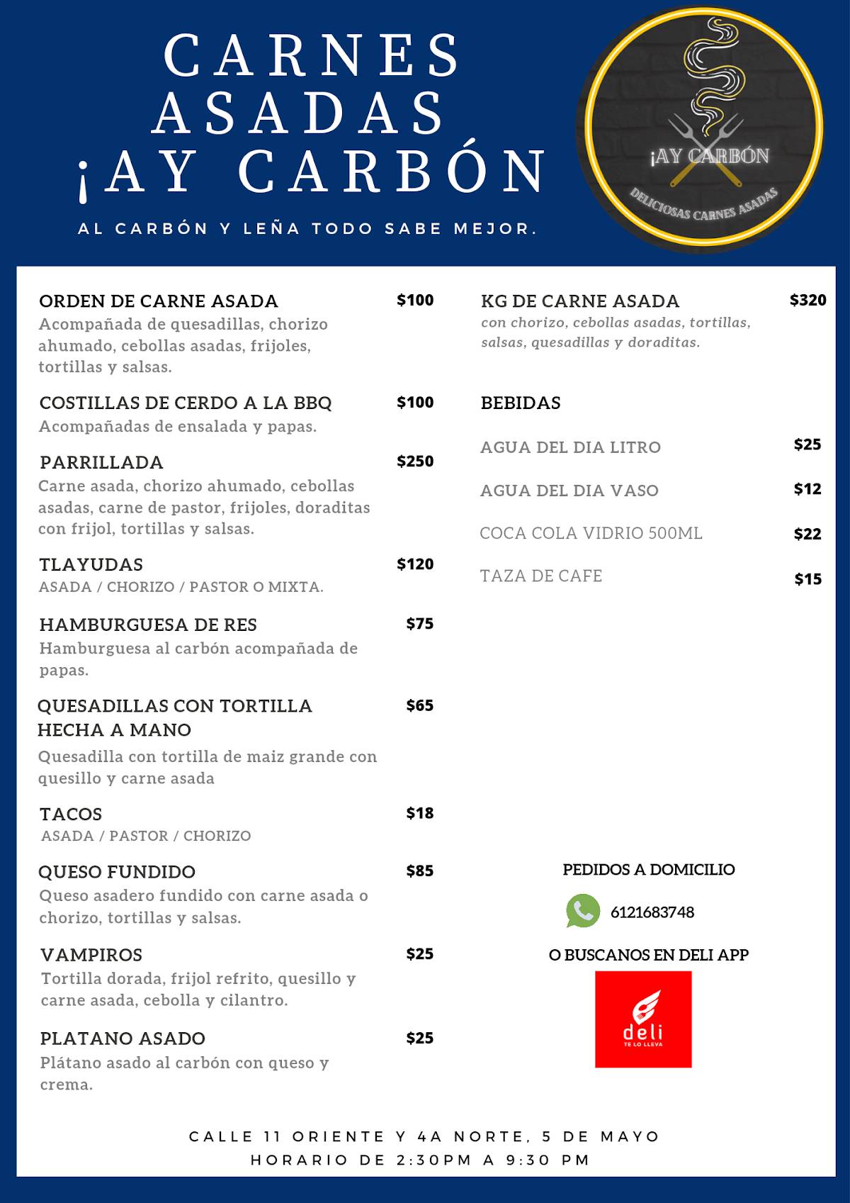 Carta del restaurante ¡Ay Carbón, Tuxtla Gutiérrez