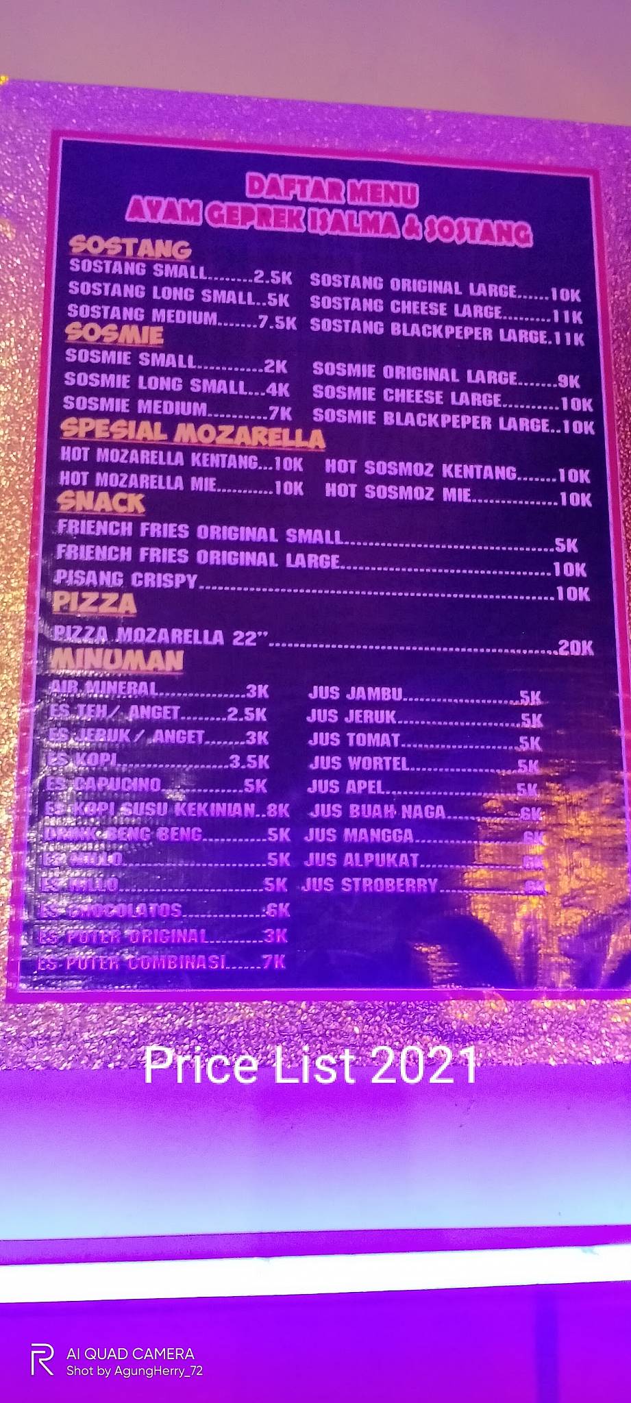 Menu at Ayam geprek isalma sostang cabang 2 restaurant, Demak
