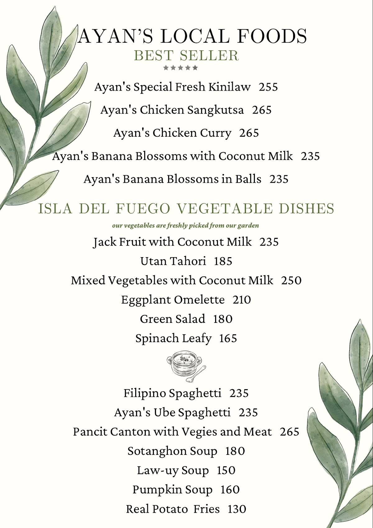 Menu at Ayans Local Food restaurant, Larena, Barangay Road