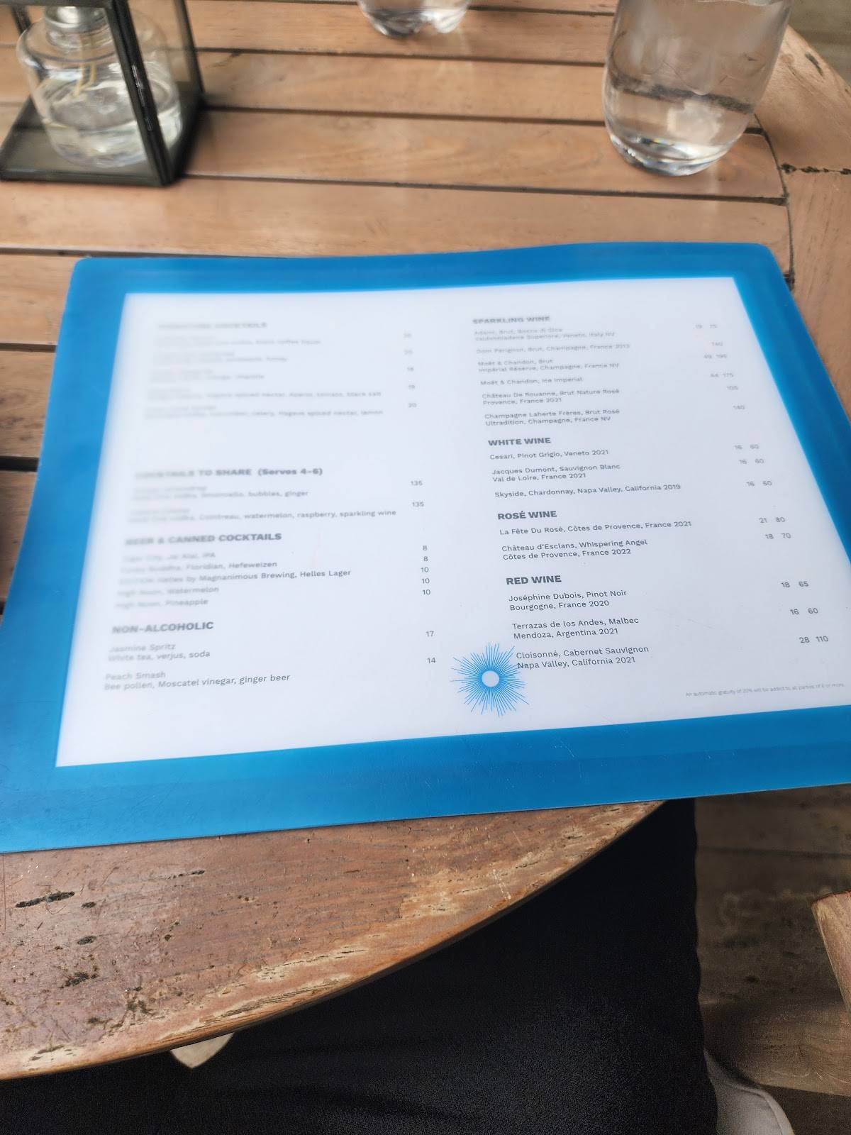 Menu at Azure at EDITION restaurant, Tampa