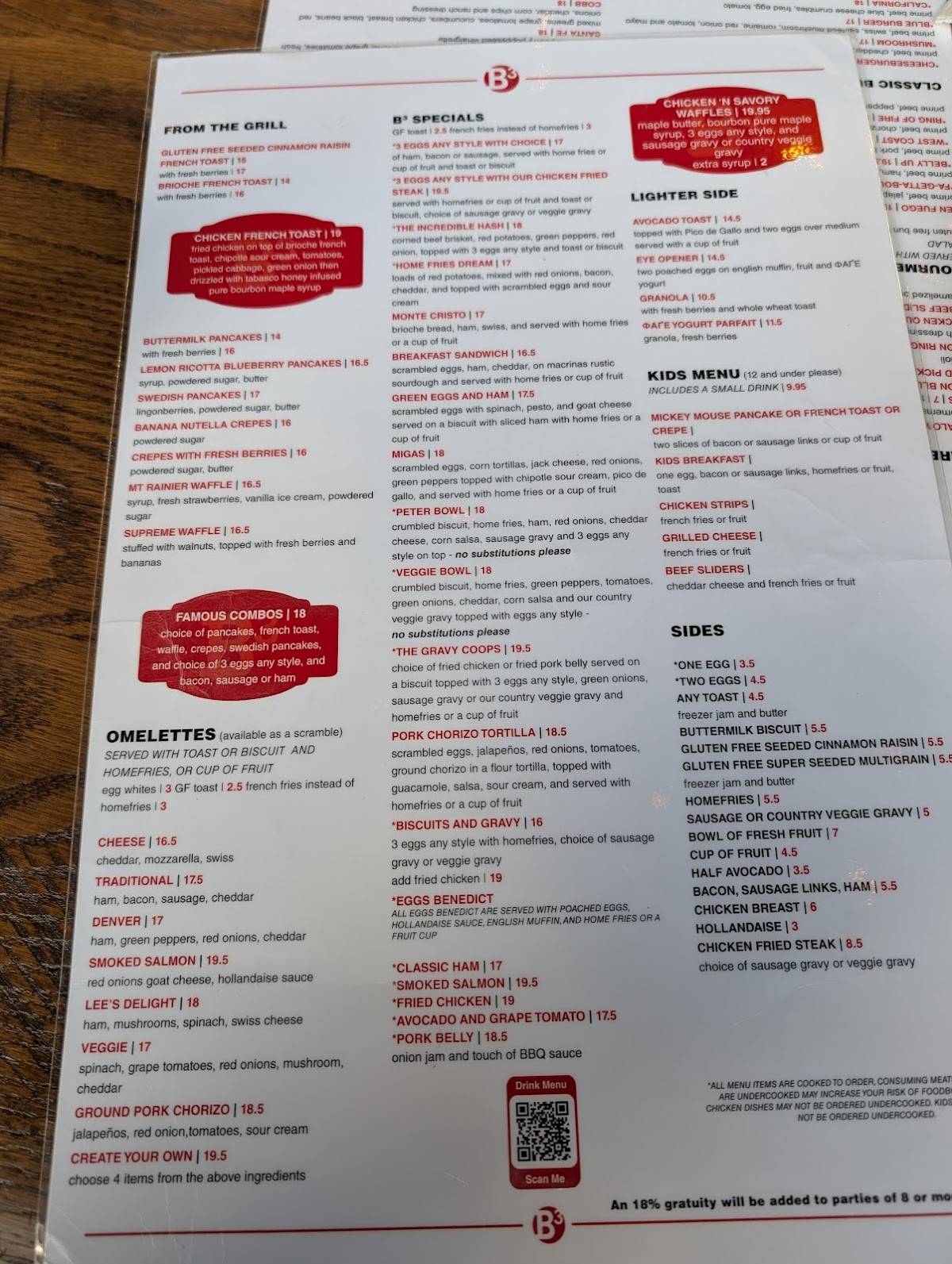 Menu at B3 Breakfast & Burger Bar, Lynnwood