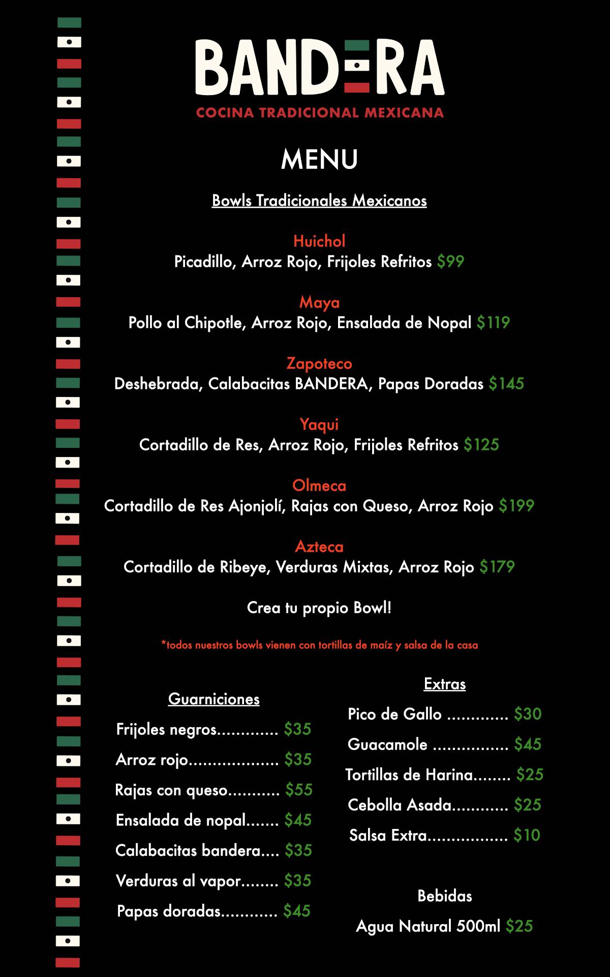 Menu at BANDERA restaurant, San Pedro Garza García
