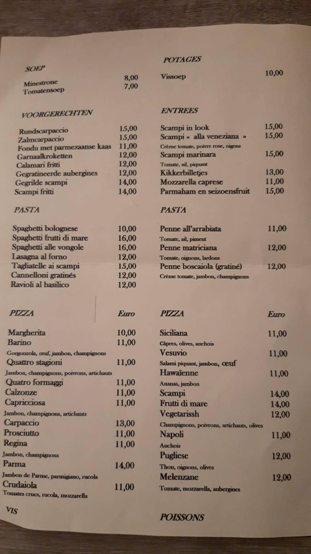 Menu at BARINO, Vilvoorde