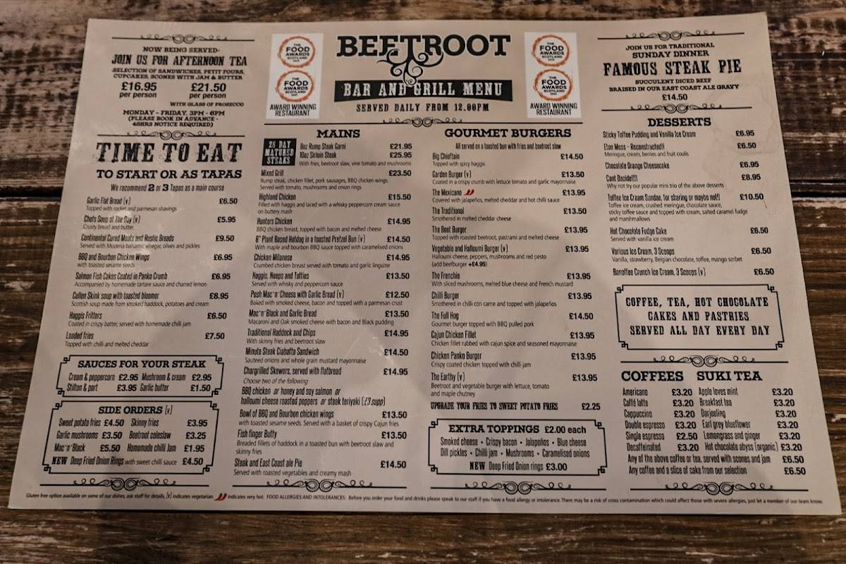 Menu at Beetroot Bar & Grill, Bonnyrigg