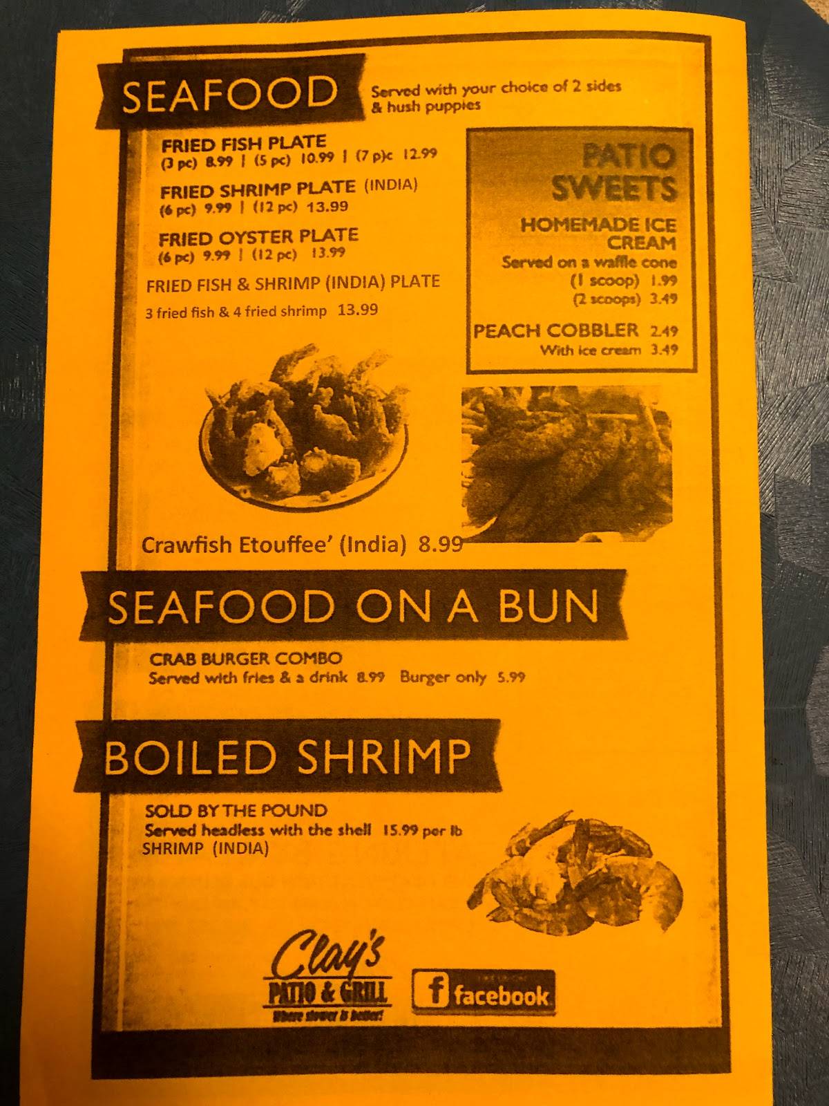 Menu at Clay's Patio & Grill BBQ, Marksville