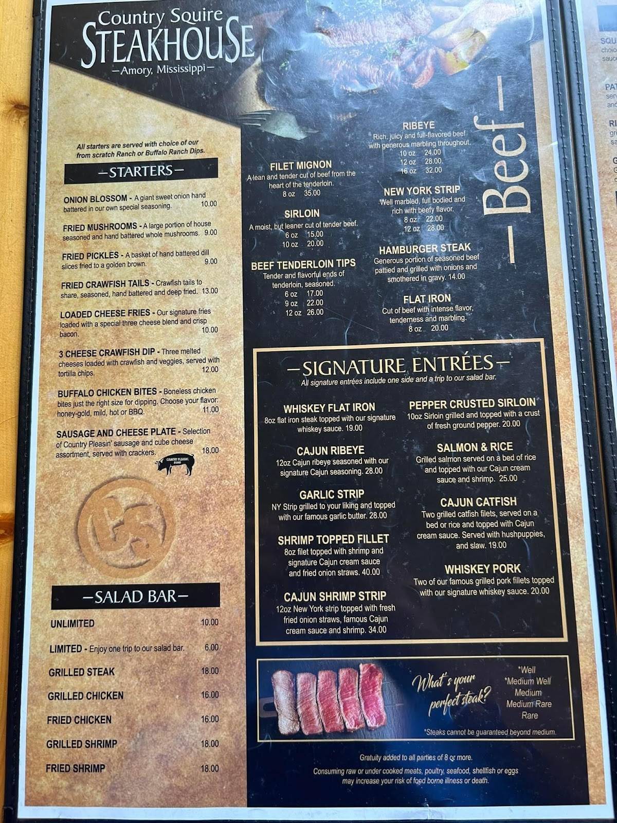 Menu at Country Squire BBQ, Amory, MS-371