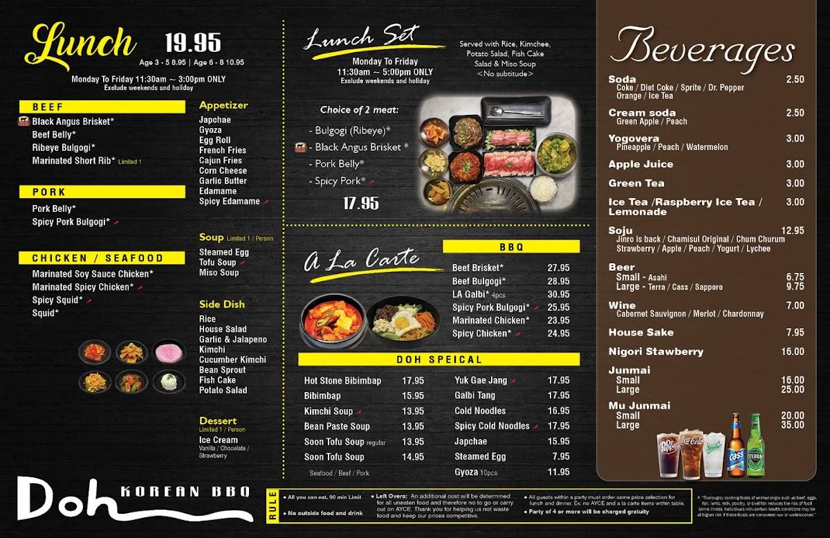 Menu at Doh Korean BBQ, Las Vegas, S Maryland Pkwy Suite #2