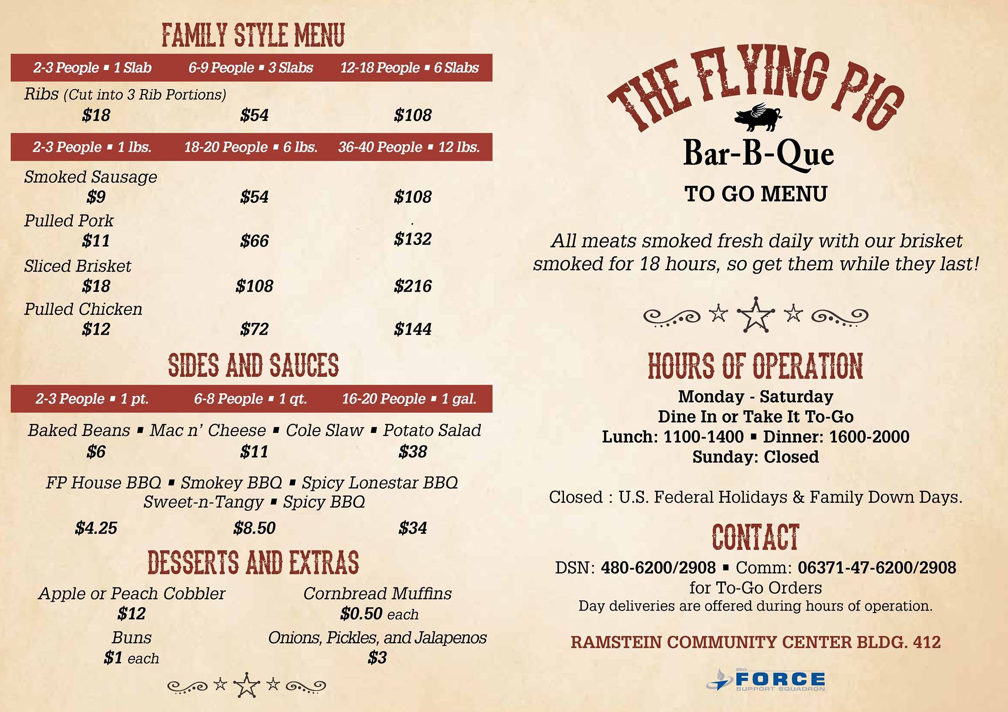 Speisekarte von Flying Pig BBQ, Ramstein-Miesenbach