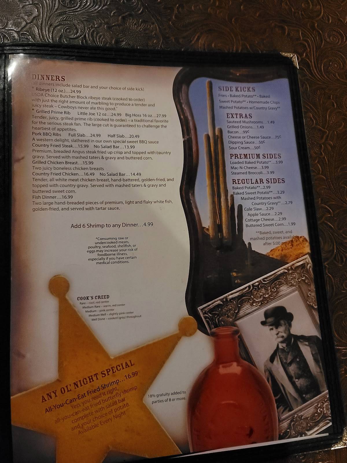 Menu at Stagecoach Steakhouse & Saloon, Gifford, CR3000 N