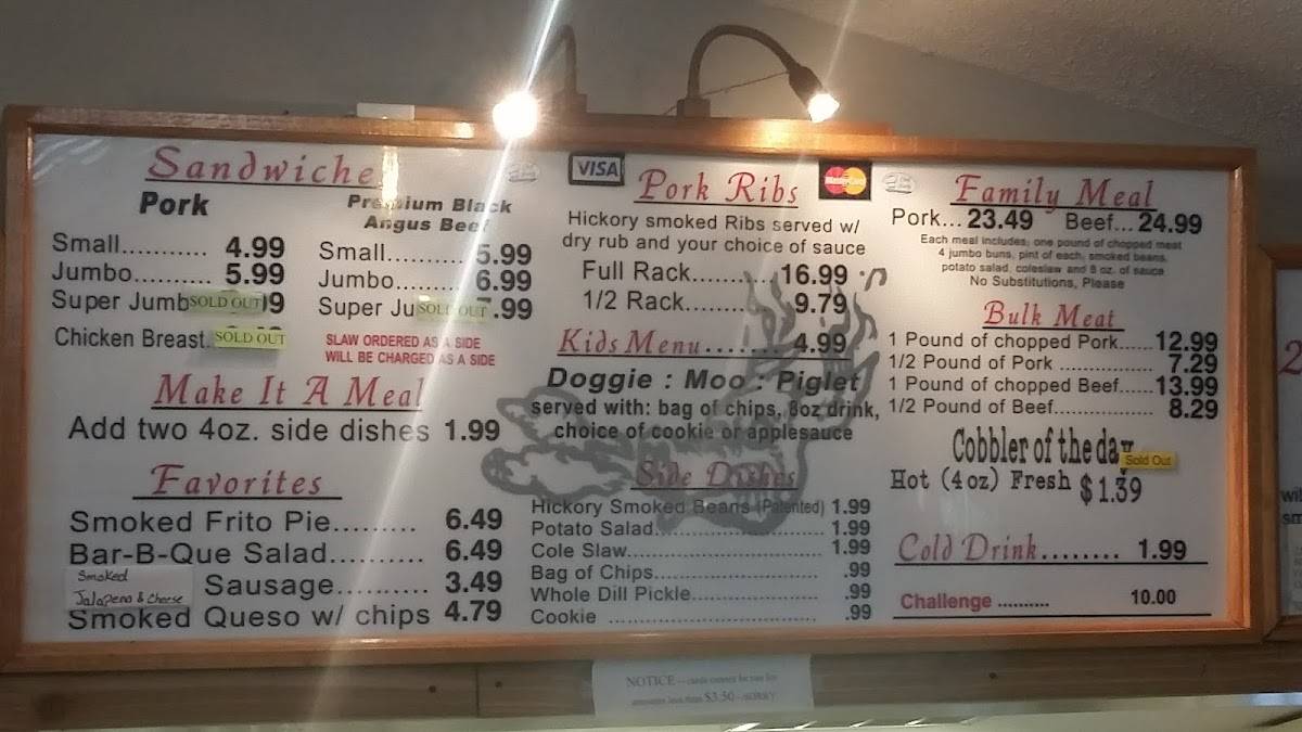 Menu at The Mean Pig BBQ, Cabot, Bill Foster Memorial Hwy W