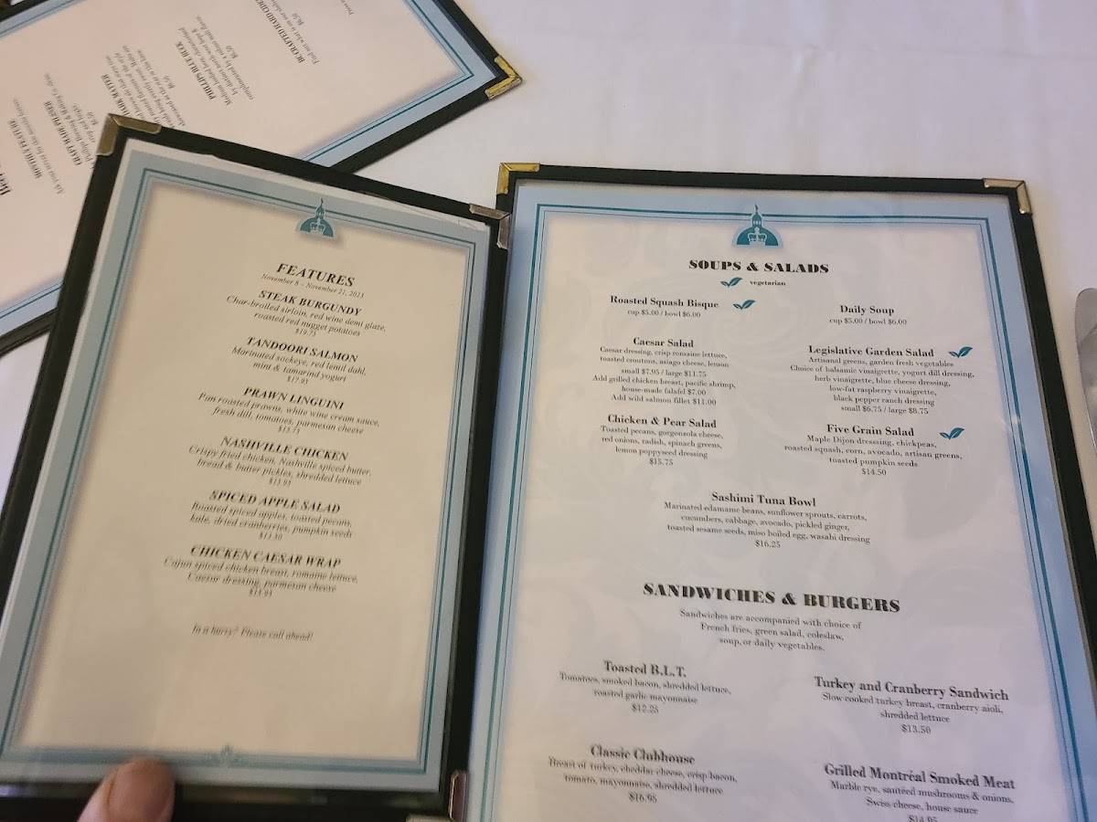 Menu at BC Legislative Dining Room restaurant, Victoria