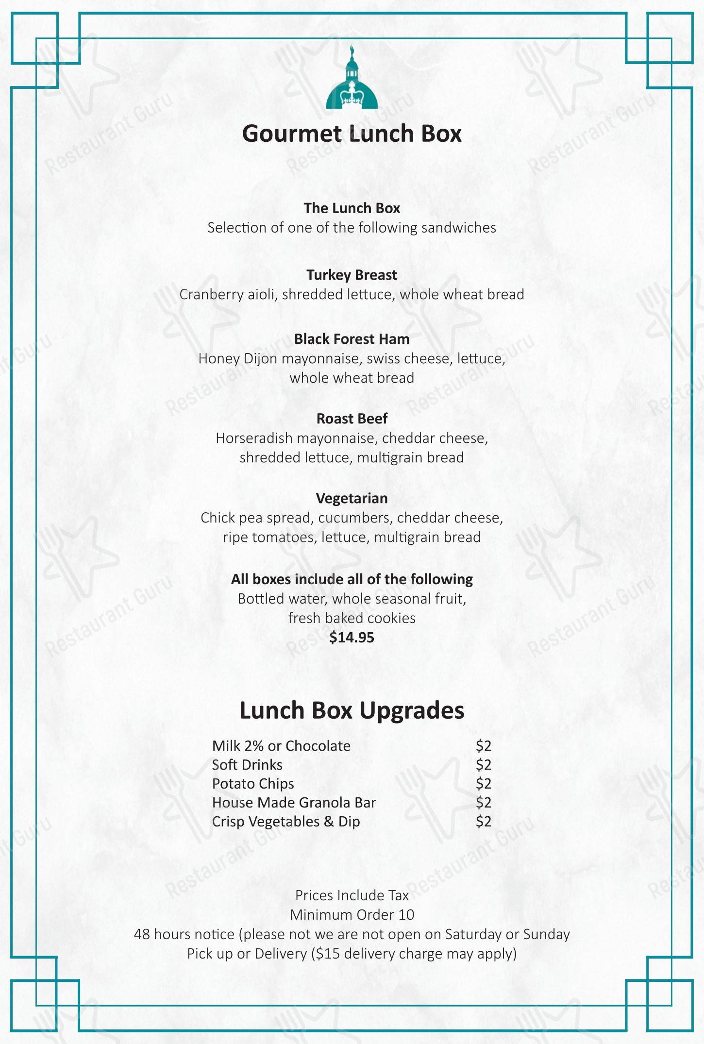 Menu at BC Legislative Dining Room restaurant, Victoria