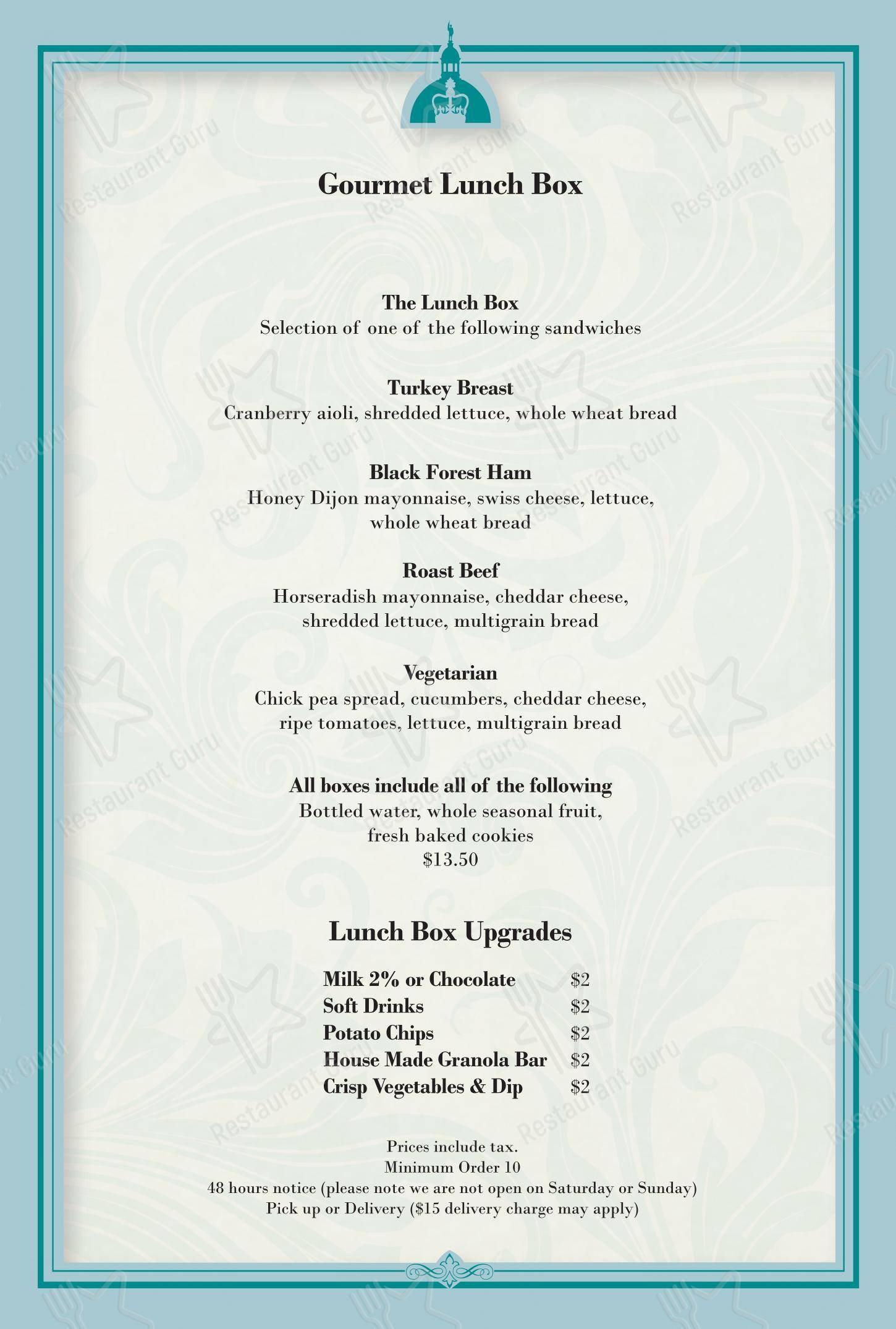 Menu at BC Legislative Dining Room restaurant, Victoria