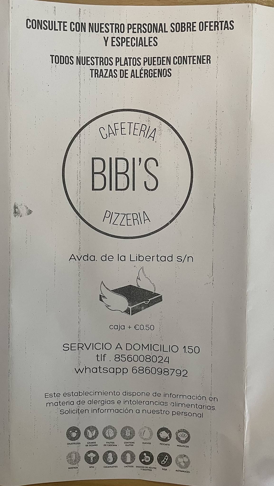 Menu at BIBI´S PIZZERIA CAFETERIA, Rota