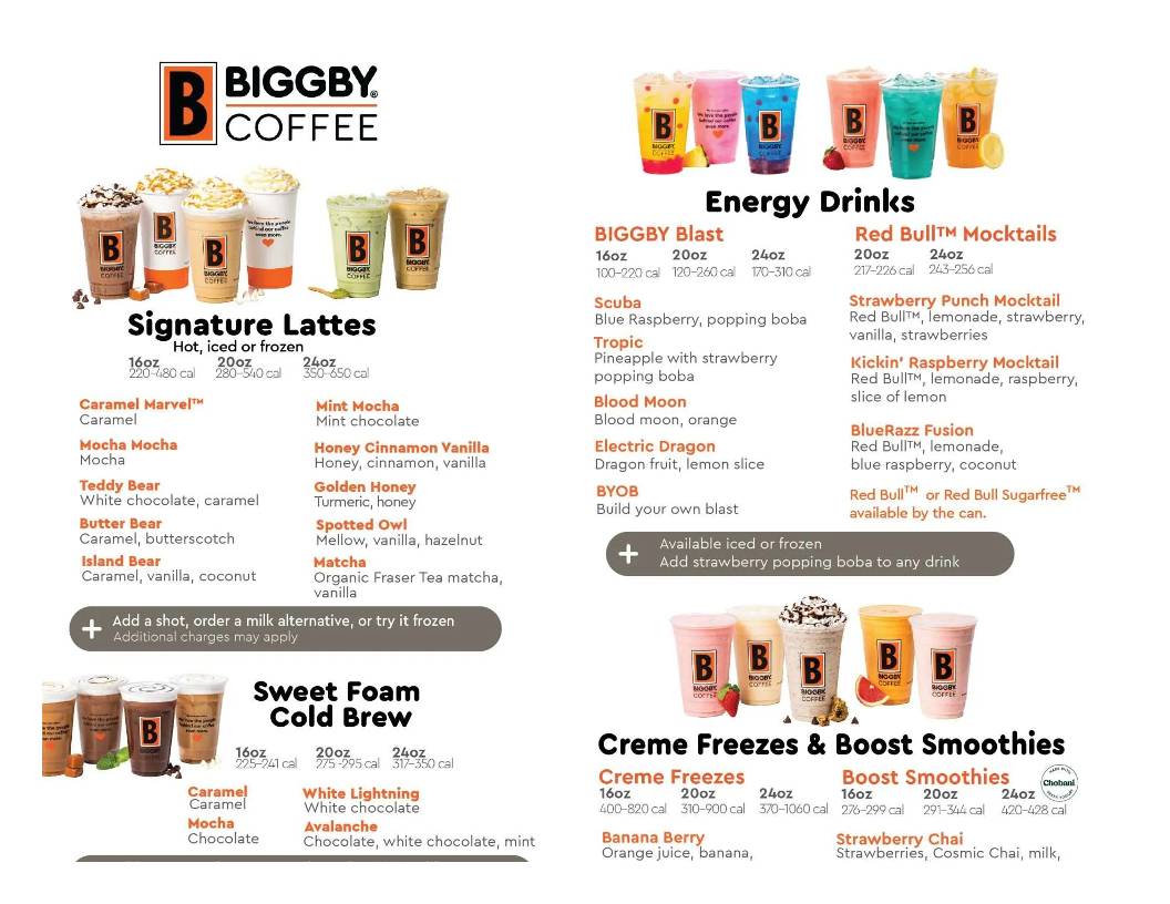 Menu at BIGGBY COFFEE Drive-Thru, Cuyahoga Falls