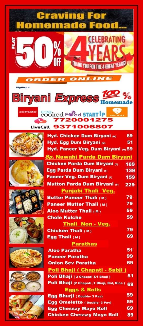 Menu at BIRYANI EXPRESS, Pune, Karve Rd