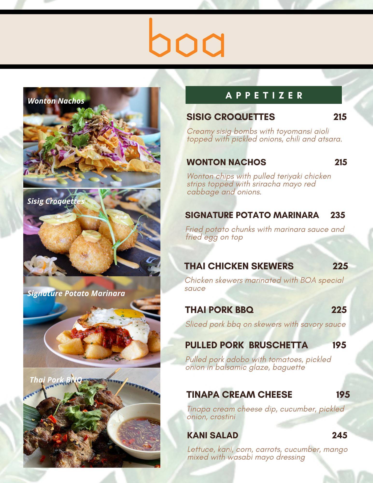 Carta del restaurante BOA Asian Flavors, Ciudad Quezon