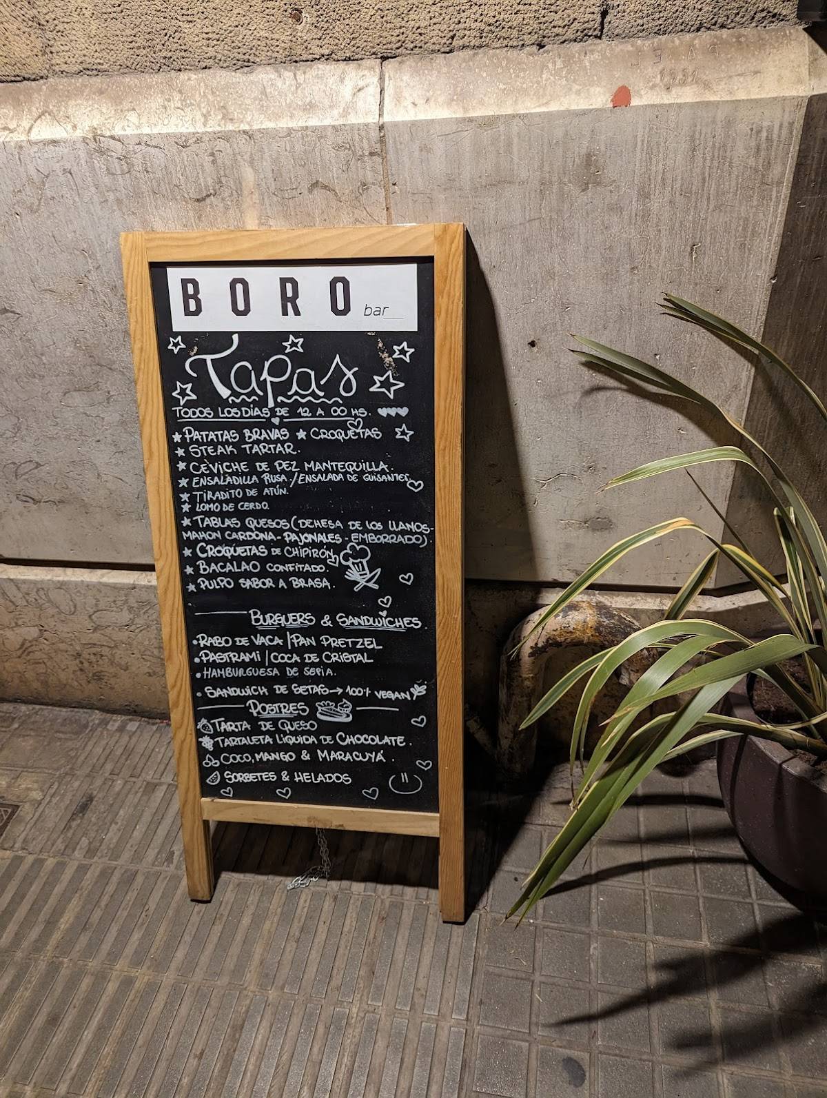 Menu at BORO Bar, Barcelona