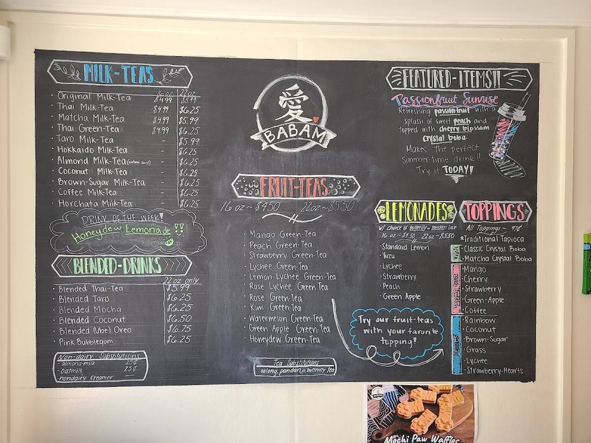 Menu at Babam - Back Alley Boba & Market pub & bar, Wheaton
