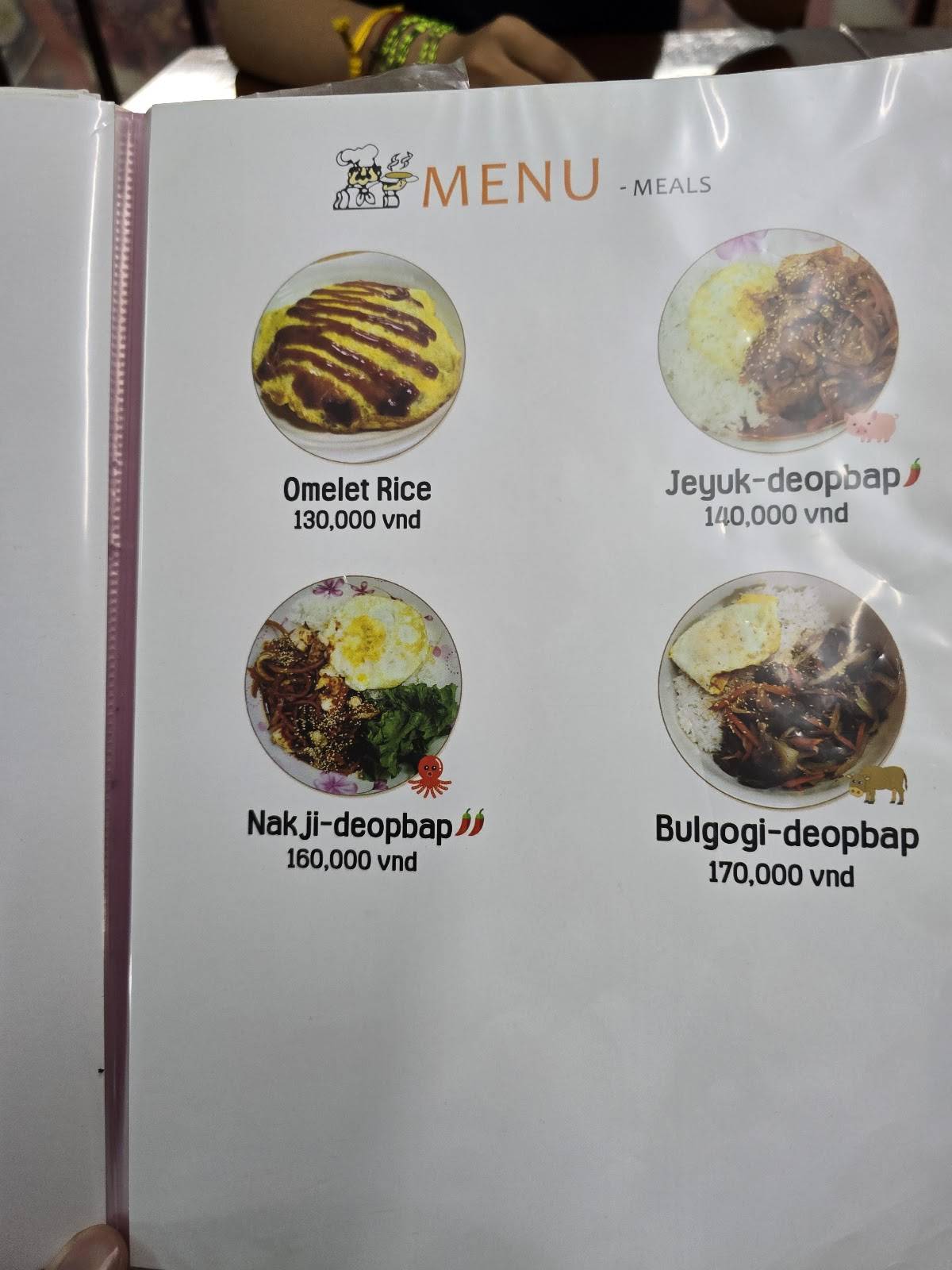 Menu at Babo 바보아저씨 restaurant, Hanoi