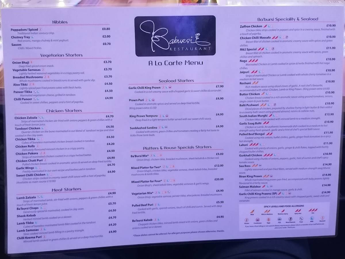 Menu at Ba'bursi restaurant, St Helens