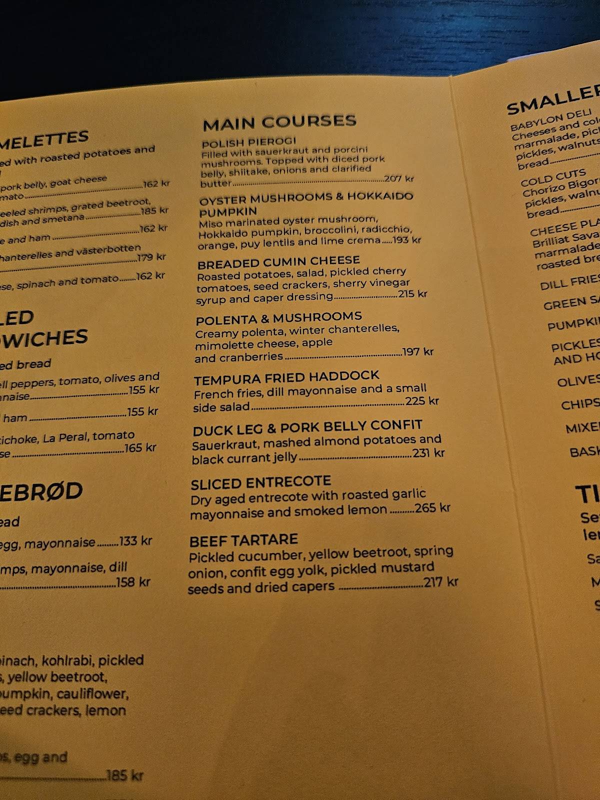 Menu at Babylon pub & bar, Stockholm, 4 Bjoerns Traedgaardsgraend