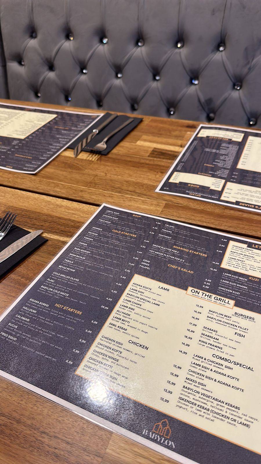 Menu at Babylon restaurant, Exeter