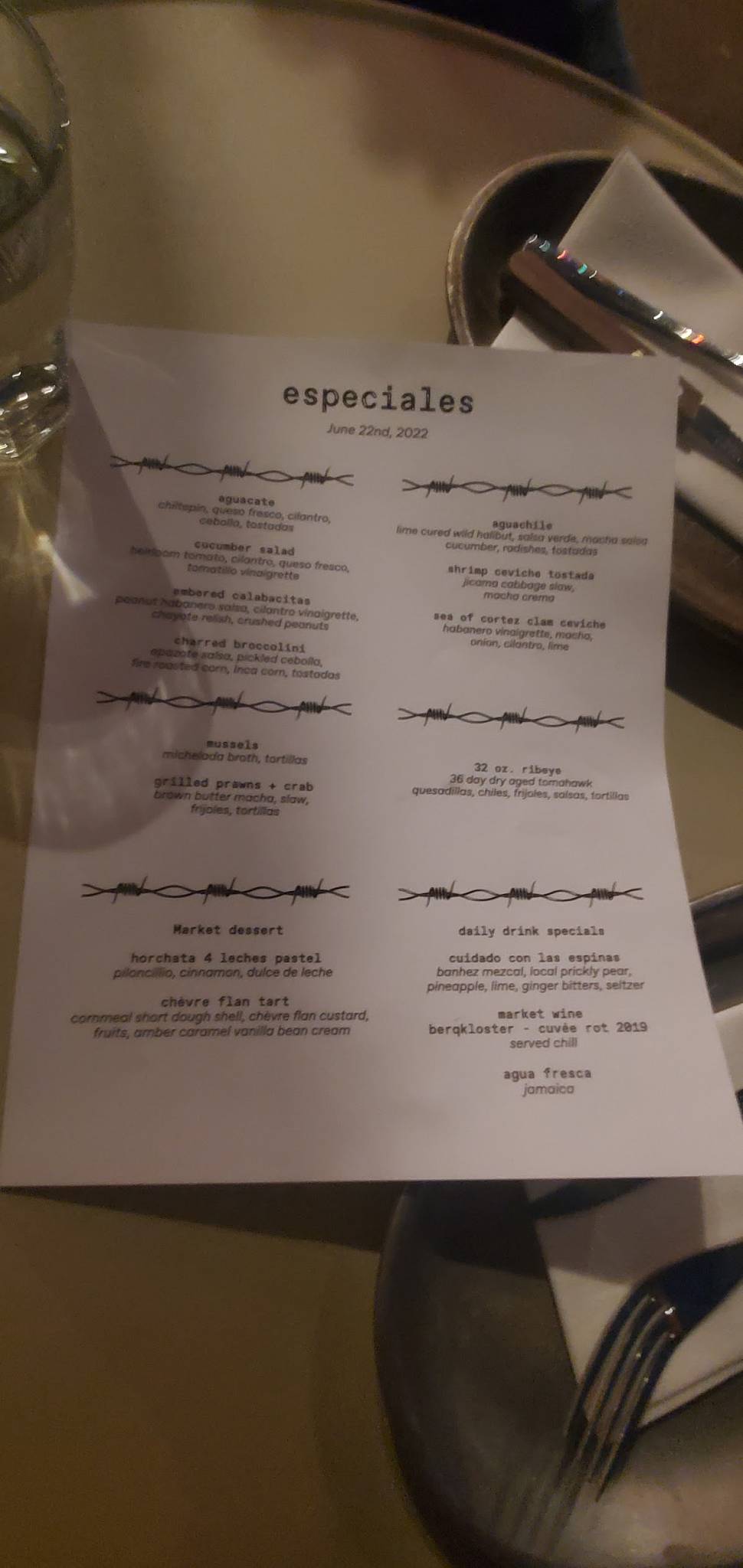 Menu at Bacanora PHX restaurant, Phoenix