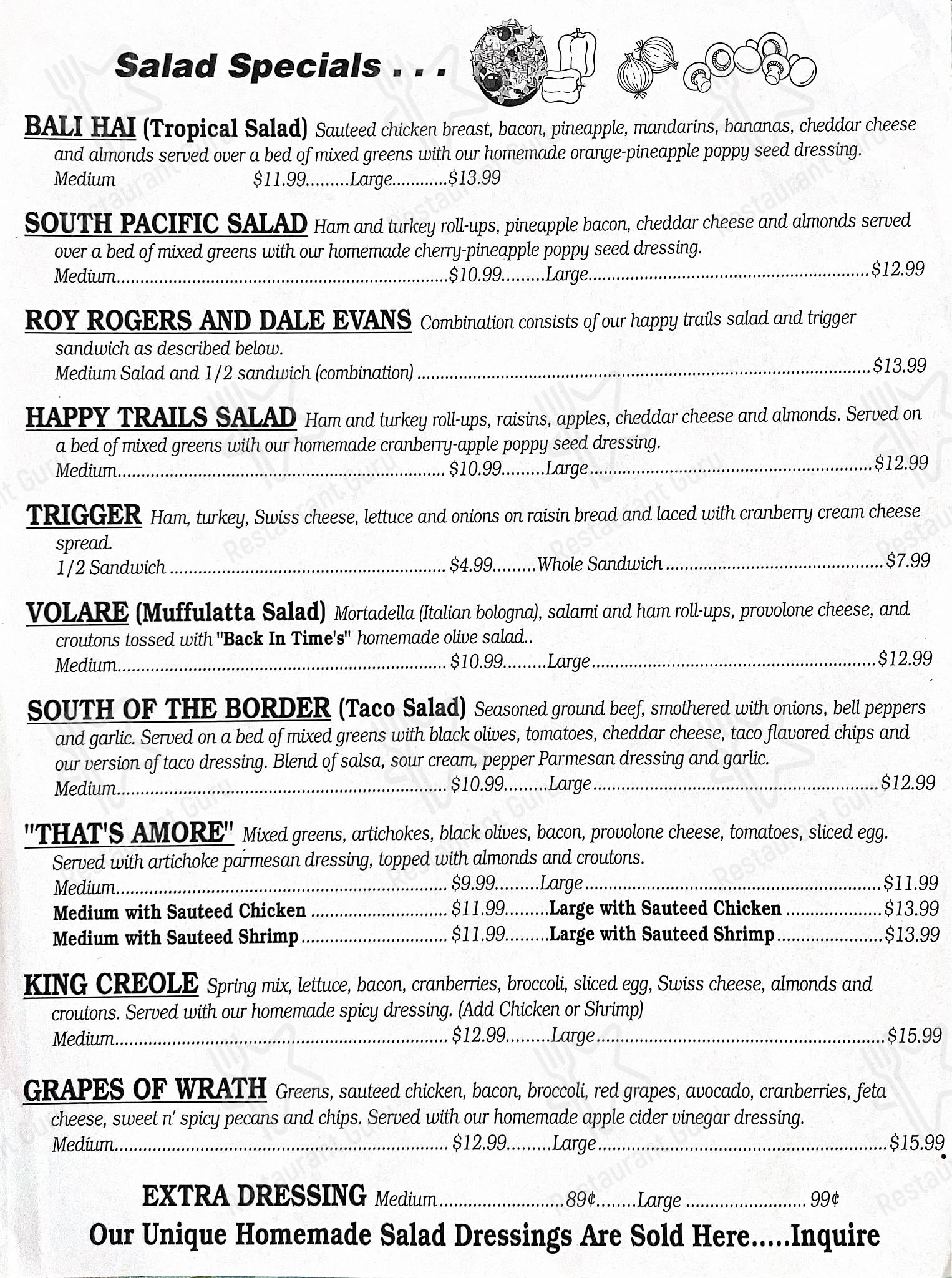 Menu at Back In Time restaurant, Opelousas