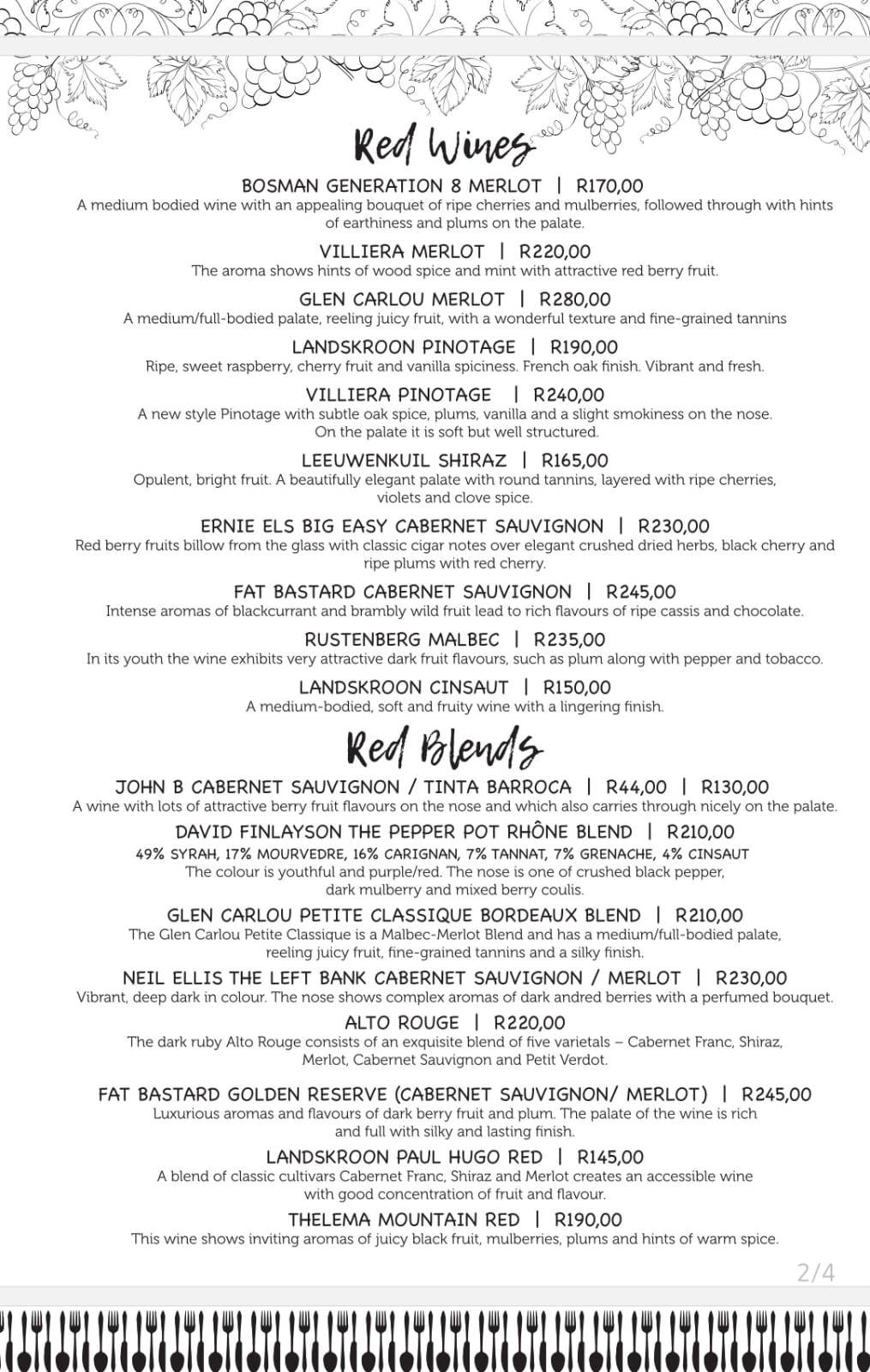 Menu at Backstreet Grill steakhouse, Port Elizabeth