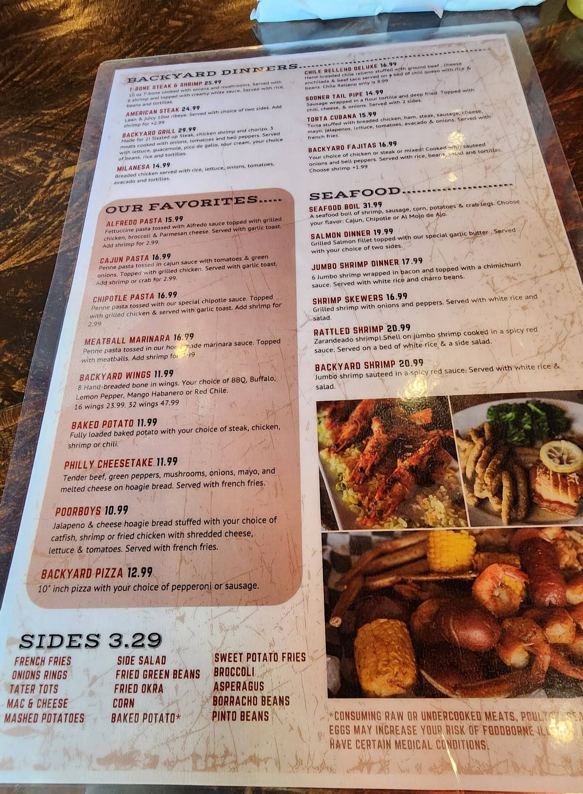 Menu at Backyard Sports Bar and Grill, Elgin