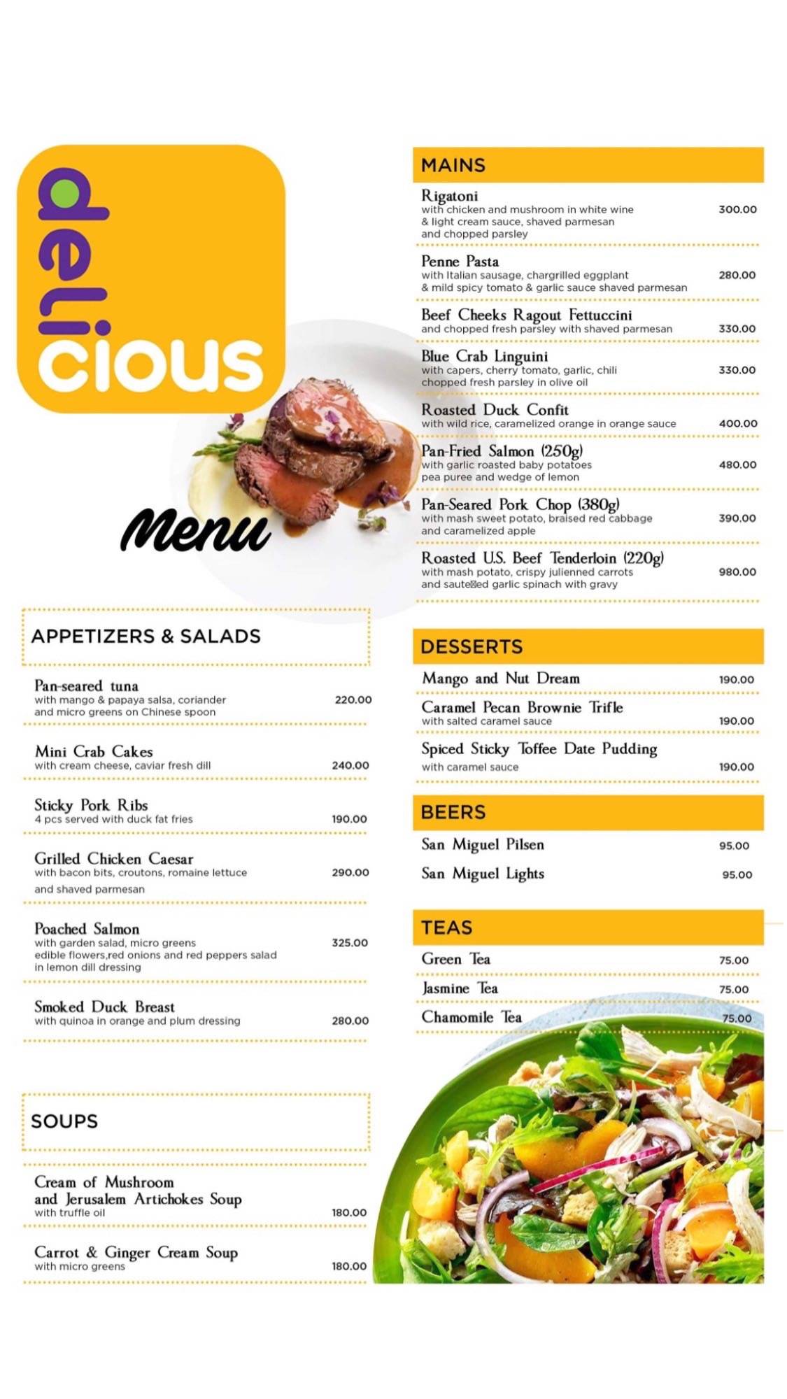Menu at Delicious restaurant, Bacolod