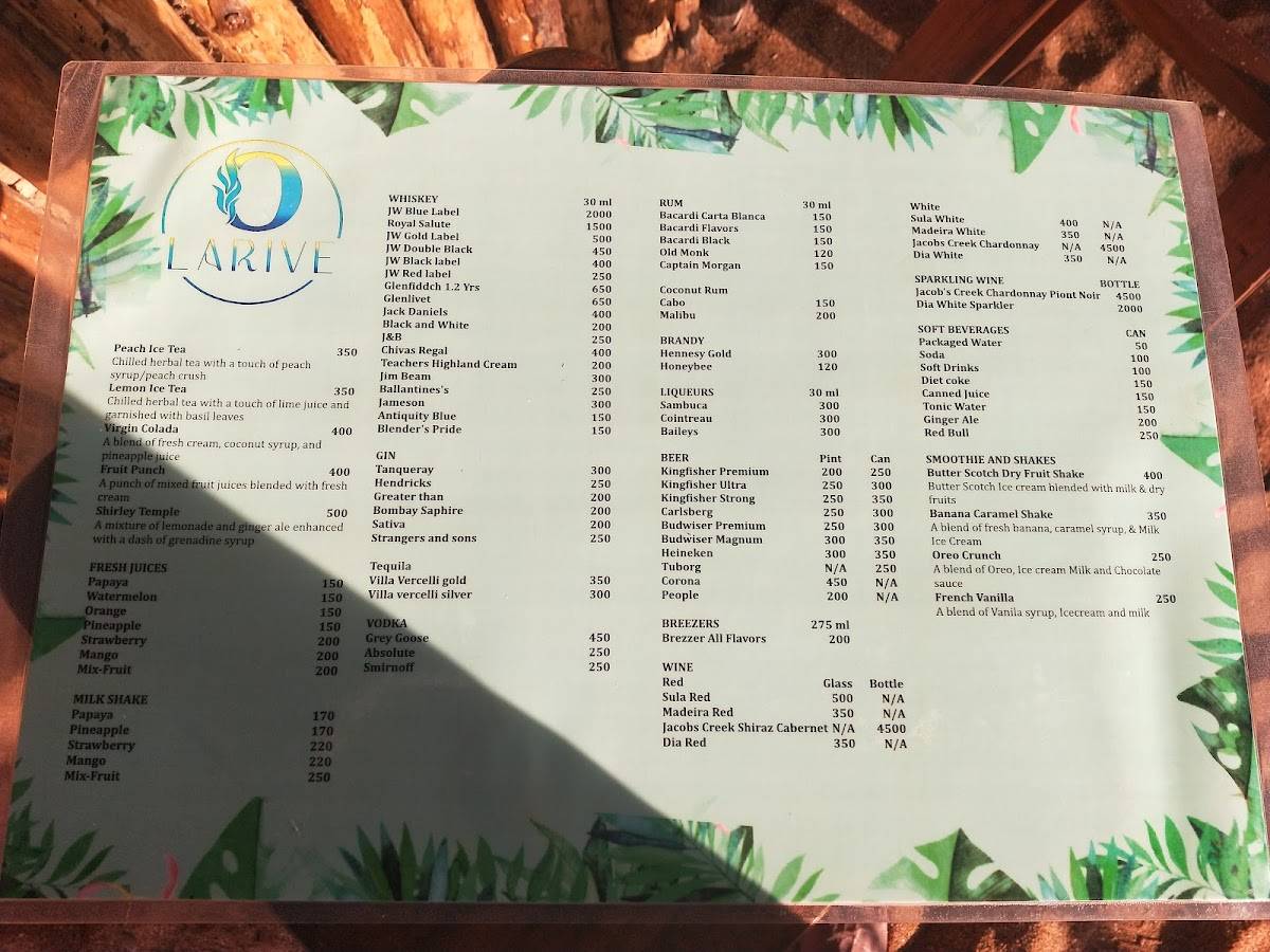 Menu at O Larive Beach Bar, Baga