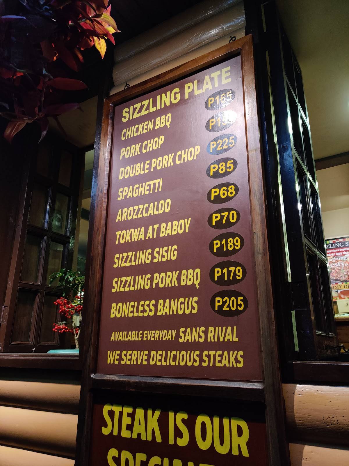 Menu at Sizzling Plate Session steakhouse, Baguio, 86 Session Rd